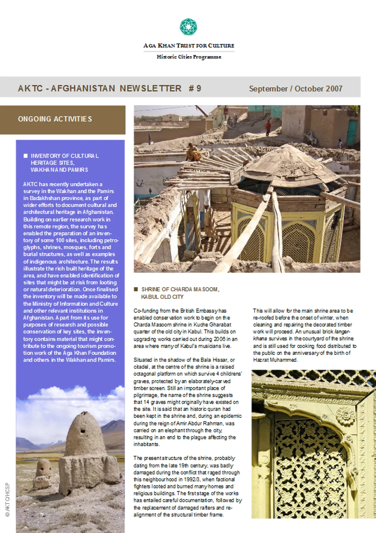 Aga Khan Trust for Culture - September/October 2007 Afghanistan Newsletter
