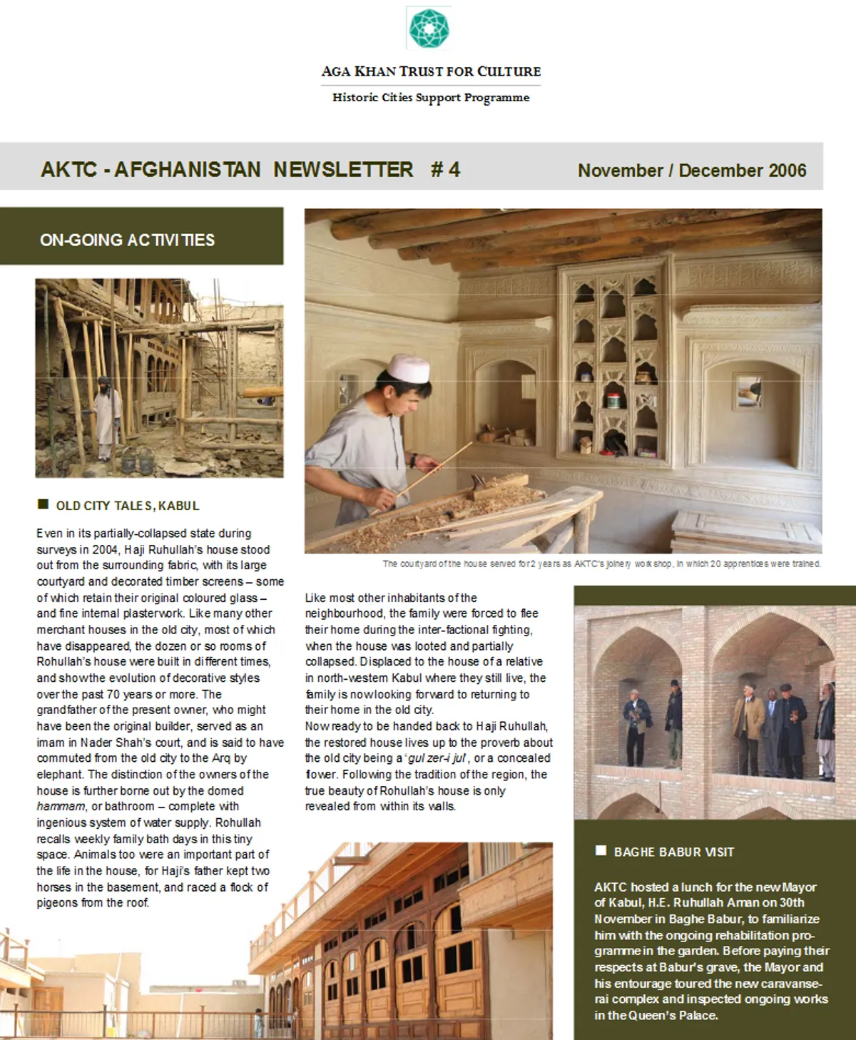 Aga Khan Trust for Culture - November / December Afghanistan Newsletter