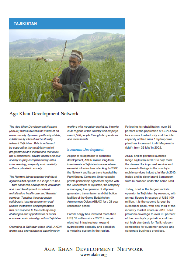 Tajikistan Aga Khan Development Network Prince Rahim Aga Khan Has