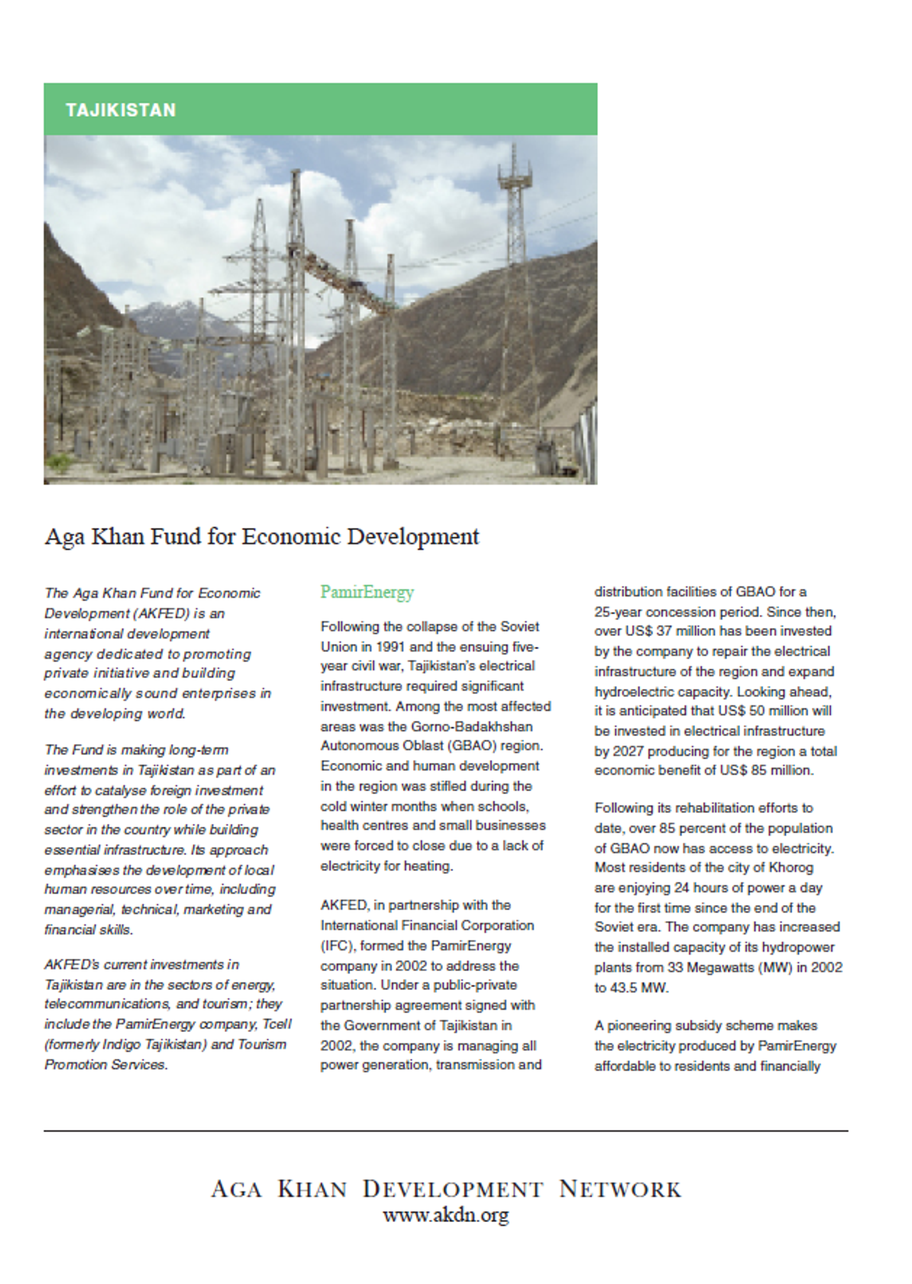 Aga Khan Fund for Economic Developement in Tajikistan - AKDN