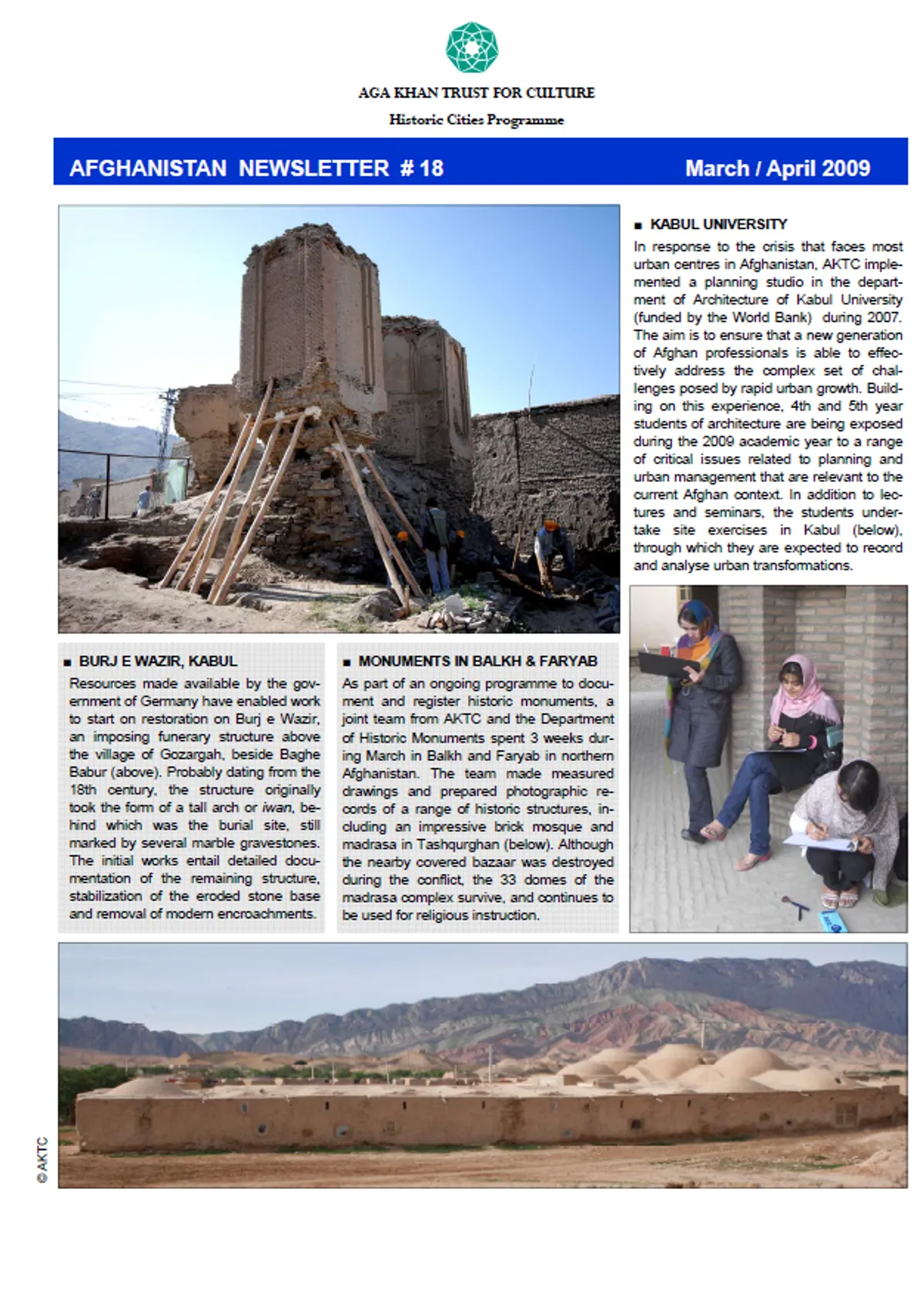 Aga Khan Trust for Culture - March / April 2009 Afghanistan Newsletter