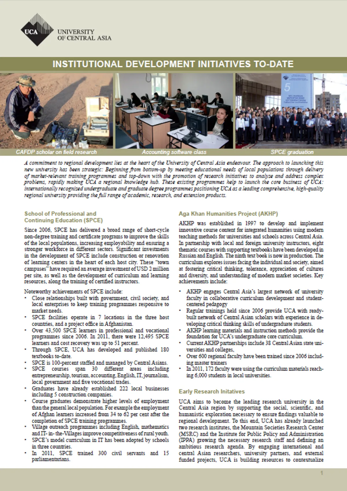 UCA - Institutional Development Initiatives To-date - AKDN