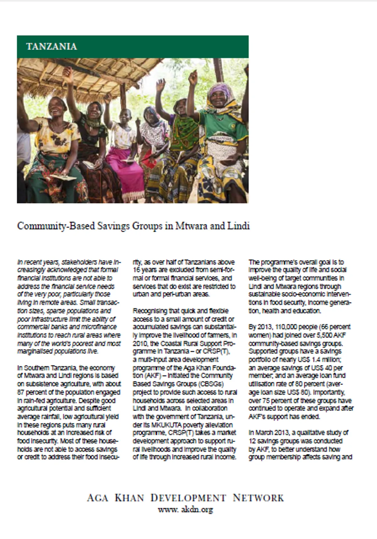 Community-based savings groups in Mtwara and Lindi, Tanzania