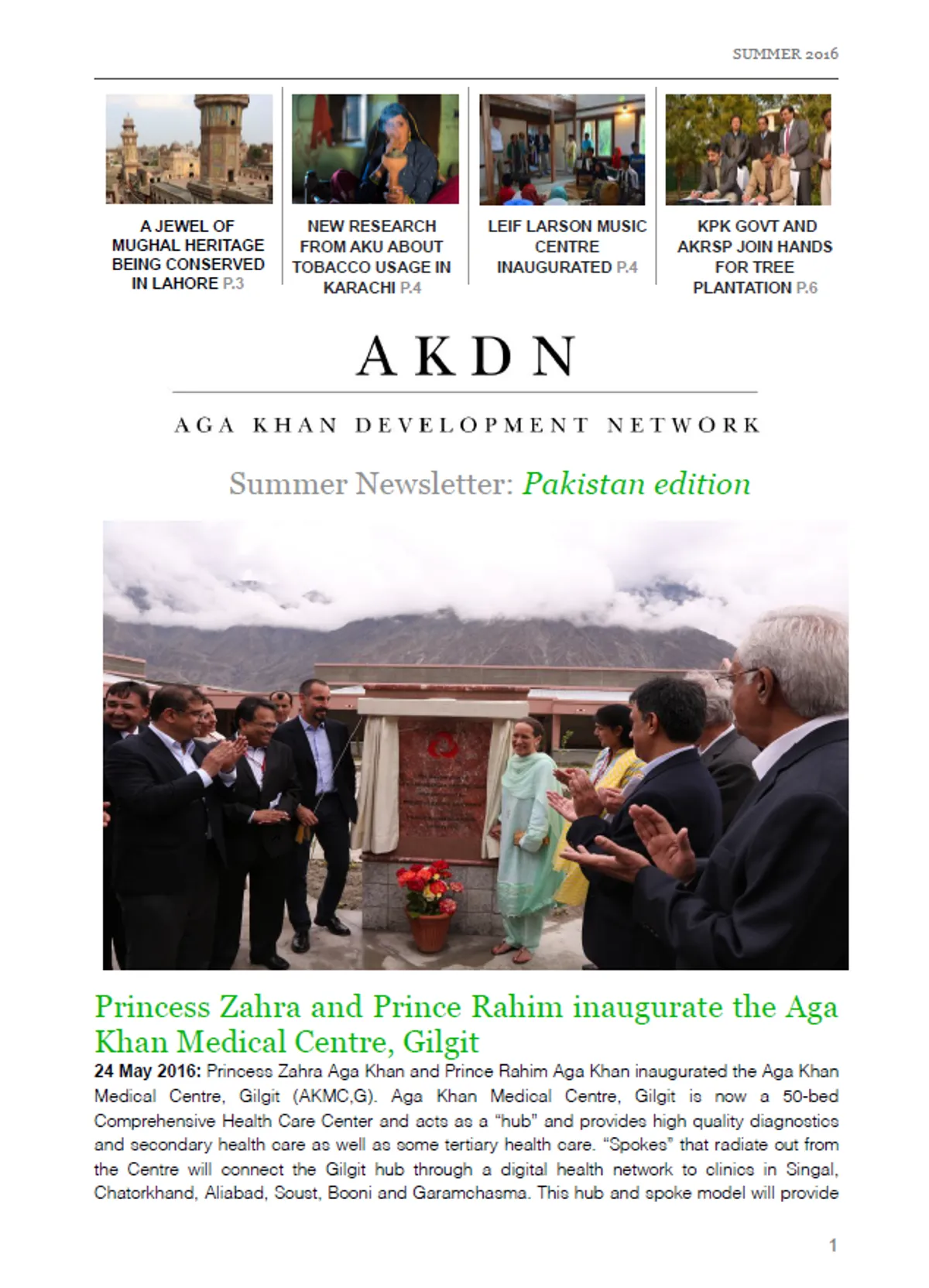 AKDN Summer Newsletter: Pakistan edition (2016) - AKDN