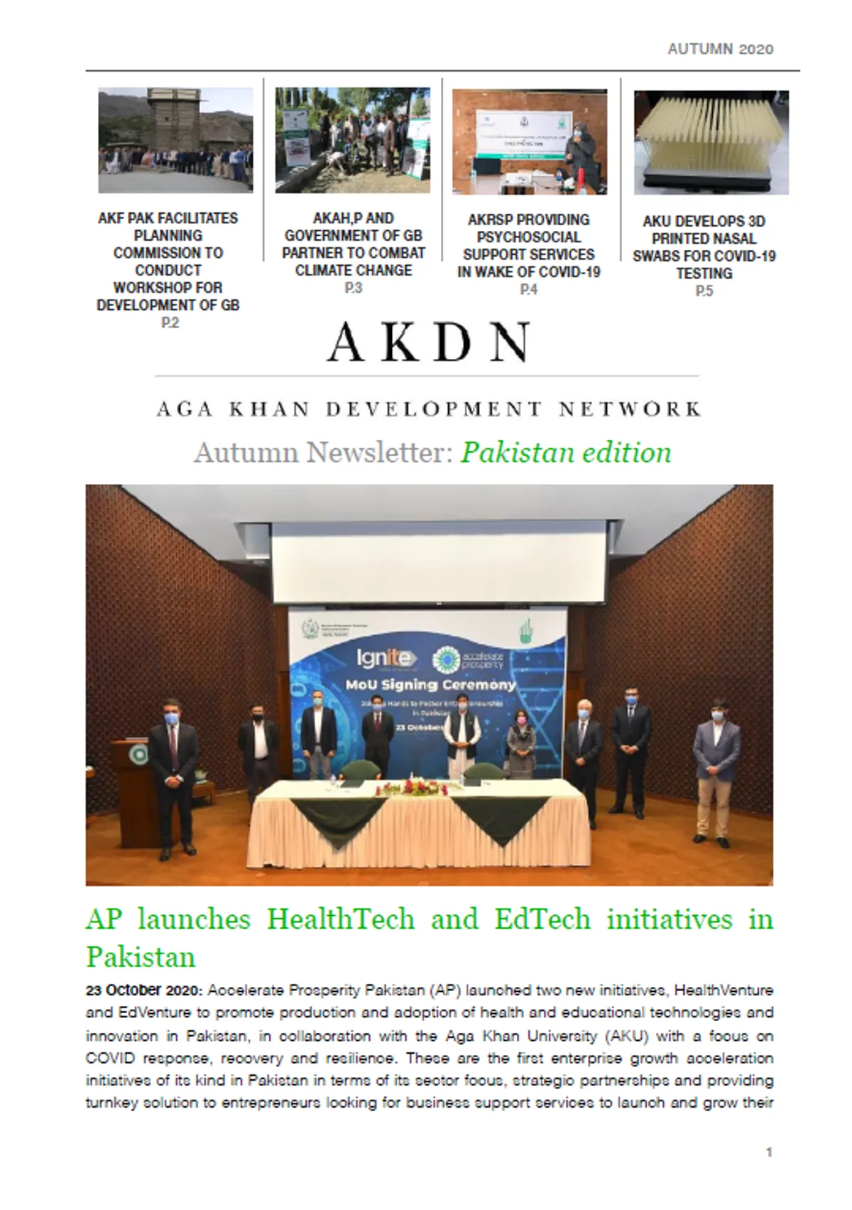 AKDN Autumn Newsletter: Pakistan Edition (2020) - AKDN